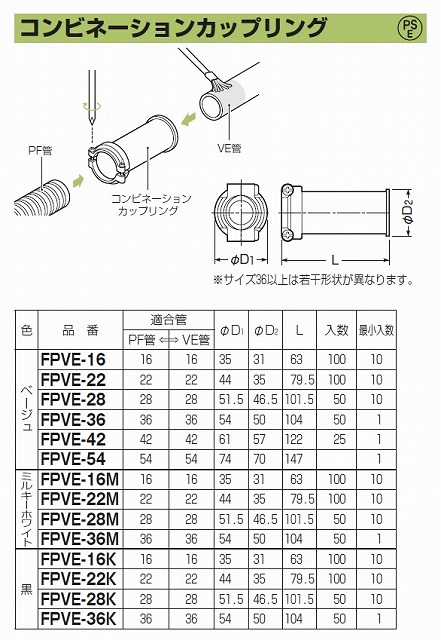 通販 | 未来工業（MIRAI) FPVE-22M ミルキーホワイト PF管⇔VE管 コンビネーションカップリング 10個 | アドウイクス株式会社
