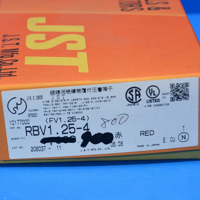 通販 | 日本圧着端子（JST） FV1.25-4（RBV1.25-4） 赤【100個】 ビニル絶縁付丸形端子（F形） | アドウイクス株式会社