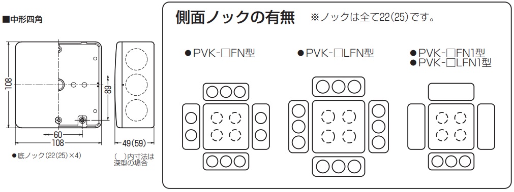 通販 | 未来工業（MIRAI) PVK-AFN1J（ベージュ） PVK-AFN1（グレー） PVKボックス Fタイプ 中形四角（浅型） ノック付 【1個】 | アドウイクス株式会社